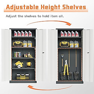 Shahoo Metal Storage Cabinet with Lockable Door and Shelves for File, Tool, Medium Size for Garage, White and Gray