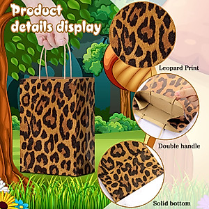 16 Pcs Leopard Print Gift Bags with Tissue Jungle Safari Party Favor Bags and Handles Cheetah Treat Goodie Bags Animal Print Kraft Paper Bags for Kids Theme Party Decoration Supplies, 8 x 6 x 3 Inch