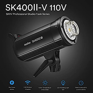 Godox SK400II-V （2023 New Upgrade） 400Ws Bowens Mount Photo Studio 5600±200K Strobe Light Built-in 2.4G Wireless X System with LED Modeling Lamp Bowens Mount Photography Flashes