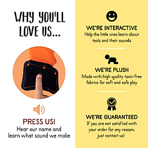 Talking Plush My First Toy Tool Box Set for Toddlers | Includes Cuddly Hammer, Handsaw, Screwdriver, Vibrating Hand Drill, & Zippered Tool Box with Cool Sounds