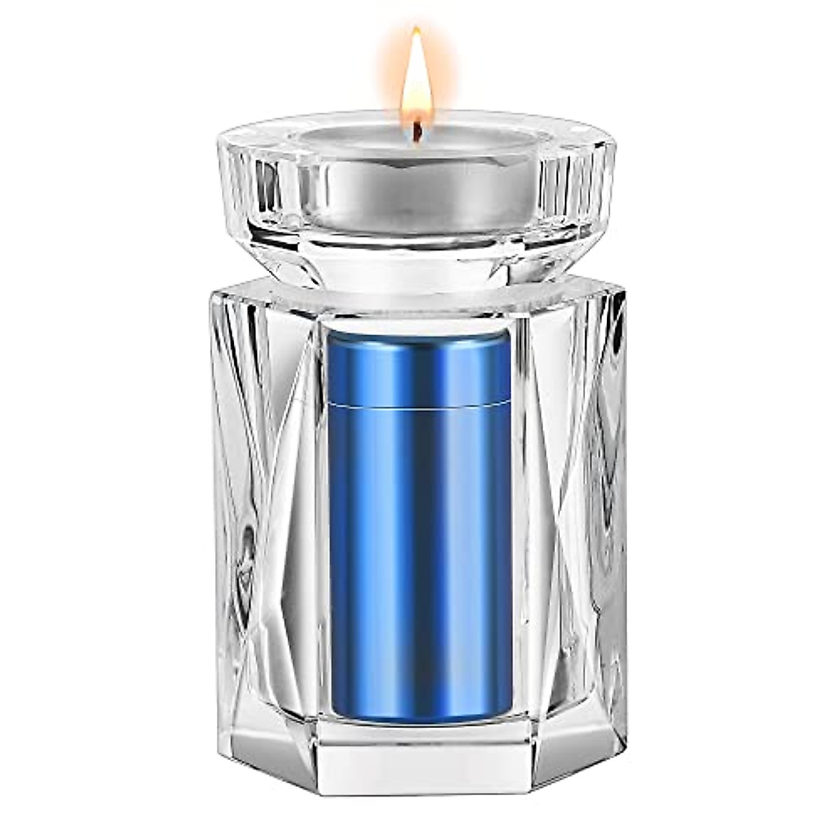 Small Urns for Human Ashes Adult Male - Crystal Mini Cremation Keepsake Urn for Ashes with Box, Beautiful Glass Photo Urn, An Elegant Blue Baby Urn - Sharing Personal Funeral Urn for Dog, Cat or Human