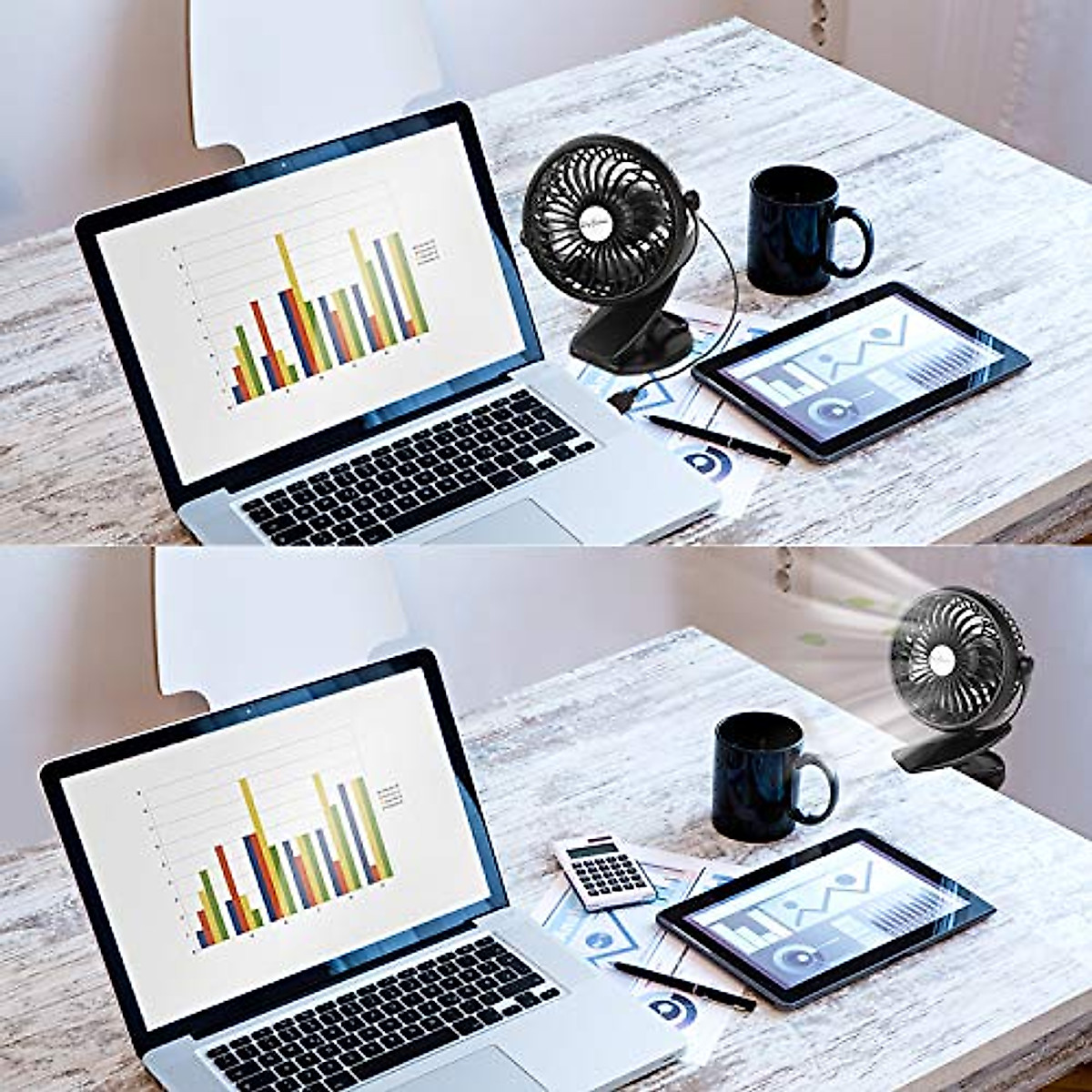 SkyGenius Battery Operated Clip on Mini Desk Fan, Black