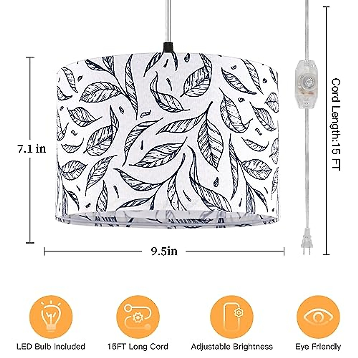 AXNAU Plug in Pendant Light, Hanging Light with Plug in Cord with Dimmable Switch, Hanging Lamp with 15 ft Cord, Pendant Light Fixture for Bedroom Kitchen Island Living Room (Bulb Included)