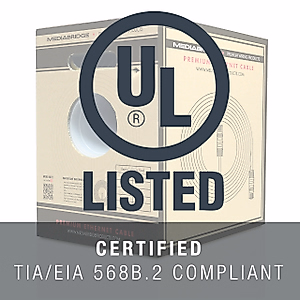 Mediabridge Pure Copper Cat6 Cable (500 Feet, White) - 10Gbps Ethernet, Solid, in-Wall Rated, w/Premium Snagless Pull-Out Box - (Part# C6-500-WHITE)