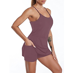 Women's Sleeveless Exercise Tennis Dress with Built-in Bra & Shorts Golf Workout Athletic Dresses Pockets