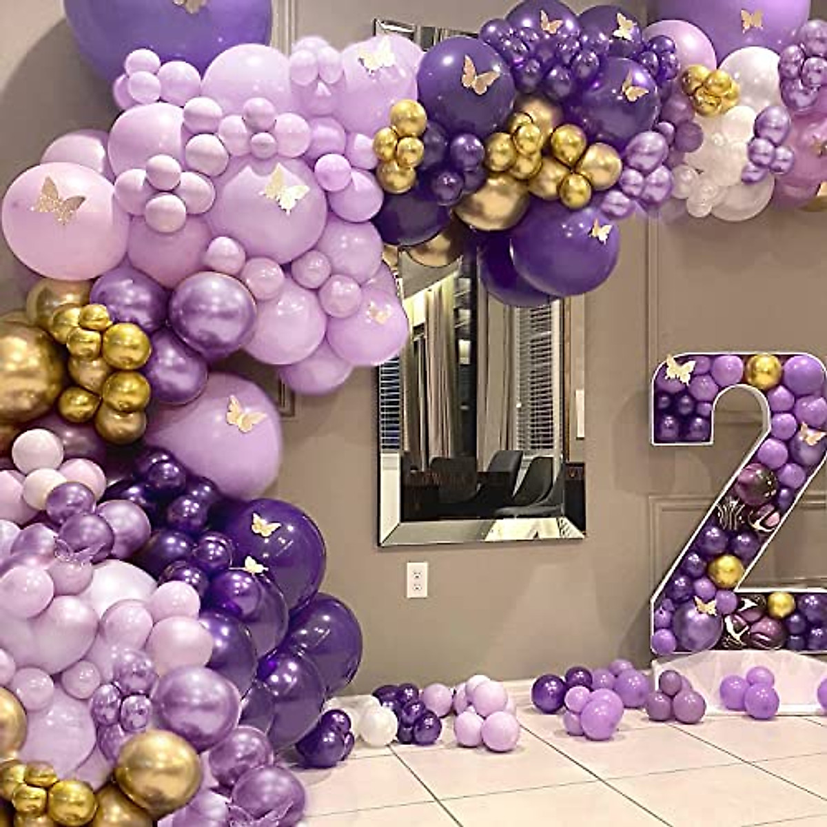 GoExquis 180Pc Purple Gold Balloon Garland Arch 14"10"6" Baby Shower Bridal shower wedding engagement Lavender Birthday Decorations for Girls Women