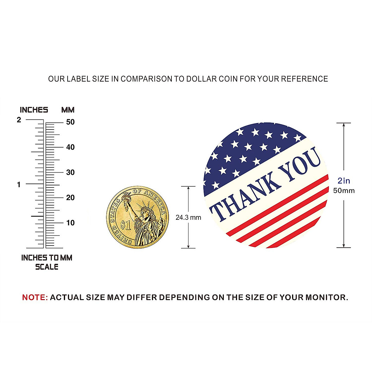 YINHEXI American Flag Thank You Stickers, 500 Labels Per Roll for Small Business Packaging, Seal Stickers (Style-A, 2inch)