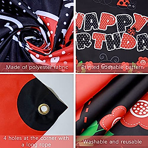 Vlipoeasn Ladybug Themed Party Supplies, Cute Ladybird Birthday Decorations for Girls, Black Red Ladybug Happy Birthday Banner Backdrop, Ladybug Baby Shower Decorations