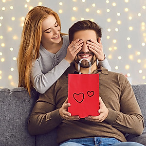 Moretoes 25pcs Red Gift Bags 5.25x3.2x8 Inches Kraft Paper Bags Small Gift Bags with Handles Bulk, Retail Bags for Valentines Day, Small Business, Merchandise, Birthday Wedding Party Favor Bags