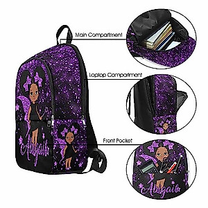 MyPupSocks Customized School Bag Afro Princess Backpack for Son from Dad, Purple Multipurpose Laptop Backpack Bookbag for Back School Gifts
