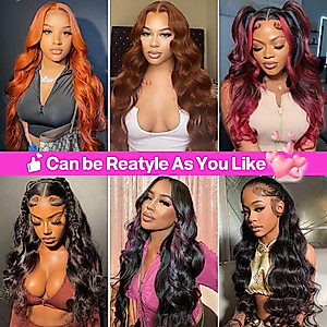 Yamikk 28 inch 13x5 HD Full Lace Front Wigs Human Hair Pre Plucked With Baby Hair 180 Density Body Wave Wigs For Women Natural Frontal Wig