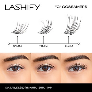 Lashify Curl 12mm Gossamer DIY Eyelash Extensions Refill, Black, Easy False Eyelashes for a Natural Look