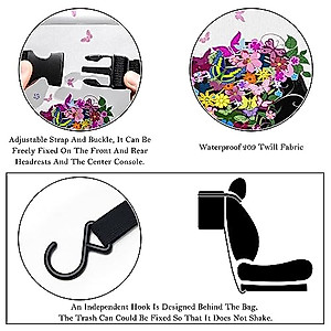 RODAILYCAY Car Trash Can with Lid and Storage Pockets, Waterproof & Leak-Proof Garbage Container Bin for Car, Vehicle Dustbin Flowers Fairy Kissing Butterflies Pink