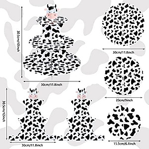 Farm Animal Cow Print Cupcake Stand Cow Print Party Supplies 3 Tier Cupcake Holder Cardboard Cupcake Stand Cow Print Decor Cow Themed Party Decorations for Baby Shower Birthday Party Supplies (1 Set)