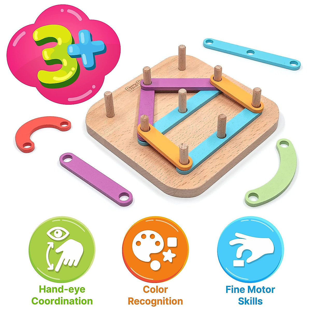 Bimi Boo 28 Pсs Letter and Number Construction Activity Set - Wooden Letters Number Shape Puzzles for Kids - Letter and Number Construction Activity Set - Shape Color Recognition Pegboard