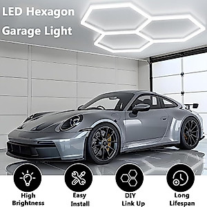 DHXYHQY LED Hexagon Lights - LED Hexagon Garage Lights, 105W 15000 Lumen, Hexagon Ceiling Lighting, Cool White Light 6500K, for Garage Gym Barber Shop Car Detailing Shop