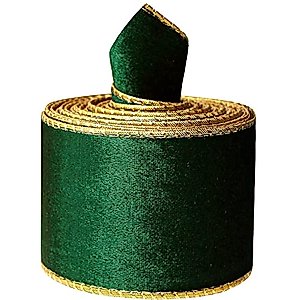 Dark Green Wired Velvet Ribbon for Gift Wrapping, Chrisrtmas Tree (2-1/2 inch, 5 Yards)