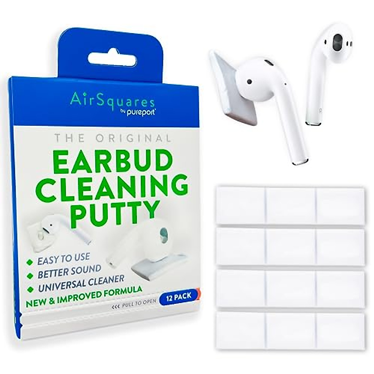 AirSquares Earbud Cleaning Putty - The Original - AirPod Cleaner Kit | Remove Wax, Dirt & Gunk from The Speaker Grille & Other Surfaces of AirPods, Earbuds & Tech Devices | (12-Pack)