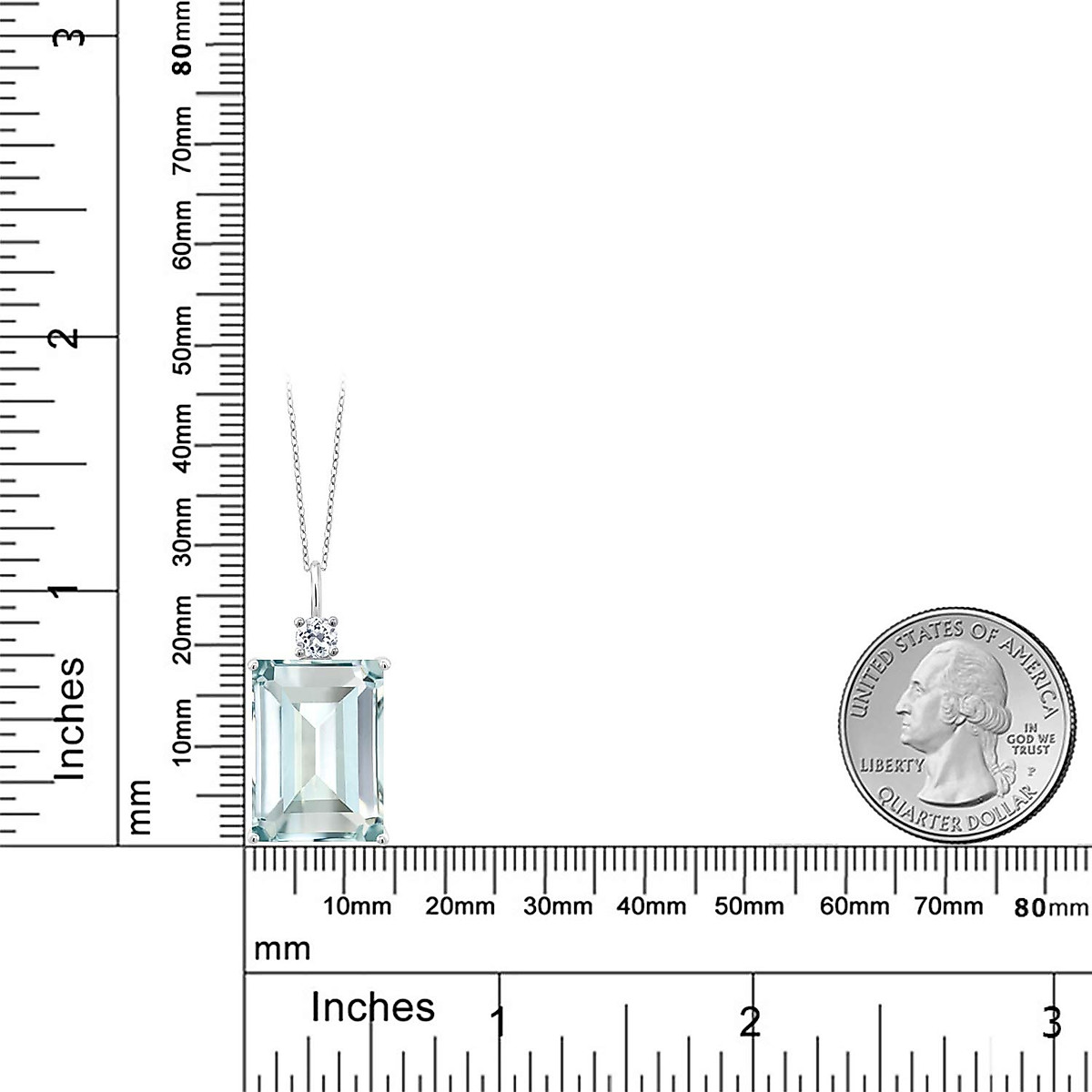 Gem Stone King 16.13 Cttw Sky Blue Simulated Aquamarine and White Topaz Pendant Necklace For Women In 925 Sterling Silver | Emerald Cut 18X13MM | With 18 Inch Silver Chain