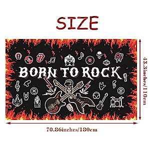 Crenics Born to Rock Backdrop Banner, Extra Large 1950's Rock and Roll Party Decorations, Rock Star Music Theme Birthday Party Supplies, 5.9 x 3.6 ft
