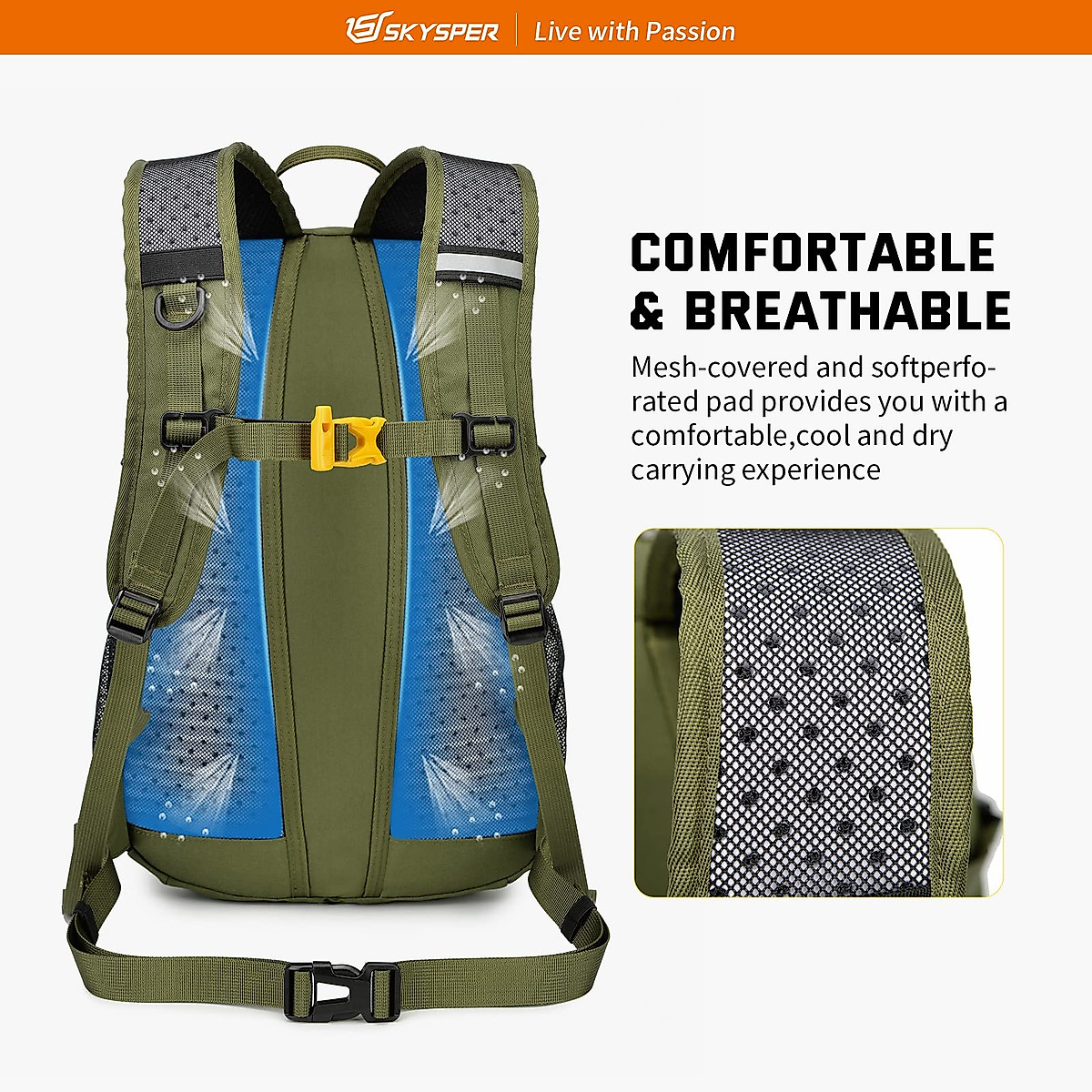 SKYSPER Small Hiking Daypack, 20L Lightweight Travel Backpacks Day Hike Pack with Waist Strap for Women Men