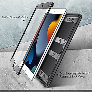 Fintie Case for iPad 9th / 8th / 7th Generation (2021/2020/2019) 10.2 Inch - [Tuatara Magic Ring] 360 Degree Rotating Grip Stand Shockproof Fully-Body Rugged Cover with Screen Protector, Black