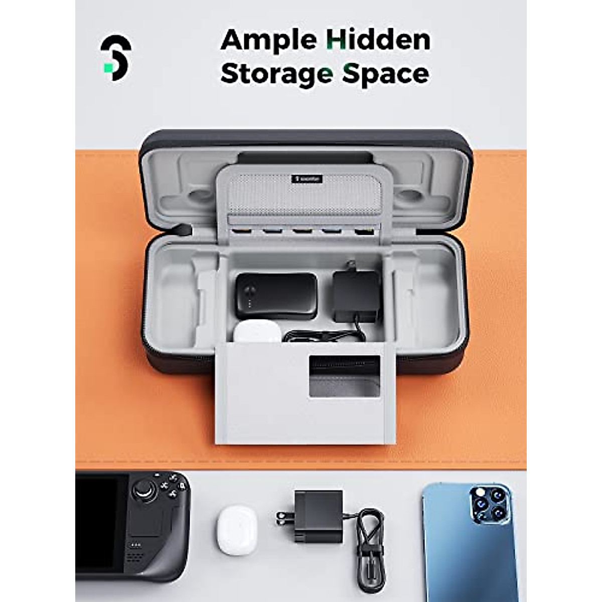 SOOMFON Steam Deck Carrying Case, Protective Hard Shell Carry Case Built-in Adapter Charger Storage, Portable Travel Carrying Case Pouch for Steam Deck Console & Accessories