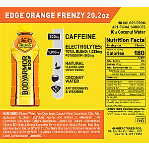 BODYARMOR EDGE Sports Drink with Caffeine, Orange Frenzy, Potassium-Packed Electrolytes, Caffeine Boost, Natural Flavors With Vitamins, Perfect for Athletes 20.2 Fl Oz (Pack of 12)