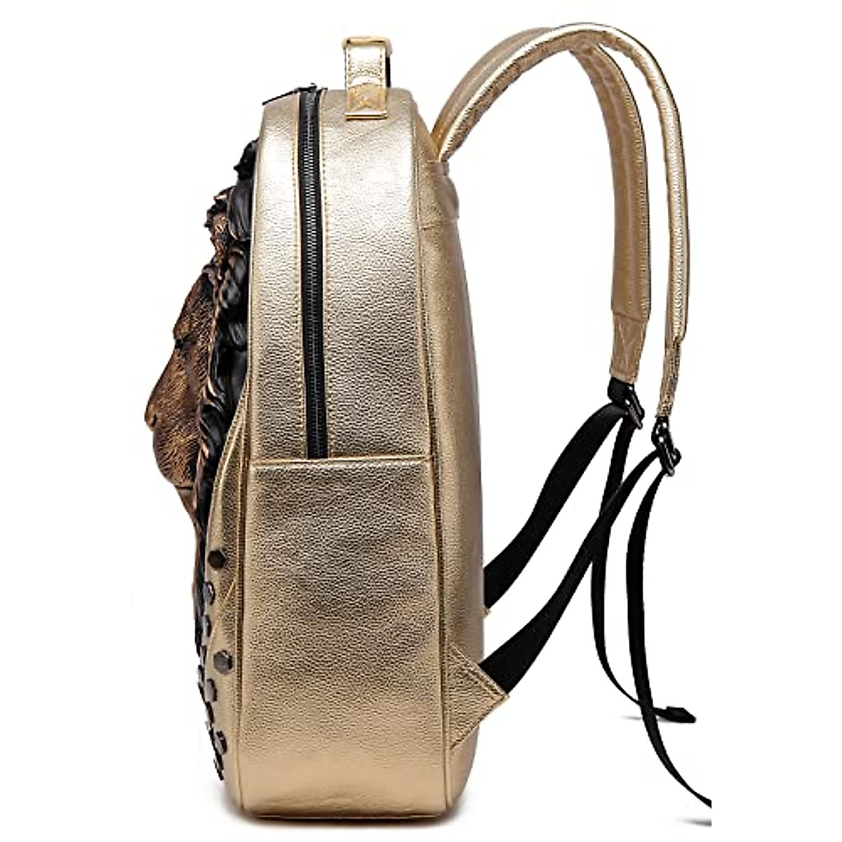 kiisy 3D Lion Head Backpack Bookbag,Designer Travel Laptop Backpack,PU Leather Water Resistant College School Computer Bag (Gold)