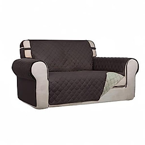 PureFit Reversible Quilted Sofa Cover, Water Resistant Medium Slipcover Furniture Protector, Washable Couch Cover with Non Slip Foam and Elastic Straps for Kids, Dogs, Pets (Loveseat, Chocolate/Beige)
