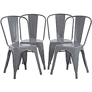 FDW Metal Dining Chairs Set of 4 Indoor Outdoor Chairs Patio Chairs Metal Chairs 18 Inch Seat Height Restaurant Chair Kitchen Chairs 330LBS Weight Capacity Stackable Chair Tolix Side Bar Chairs,Gray