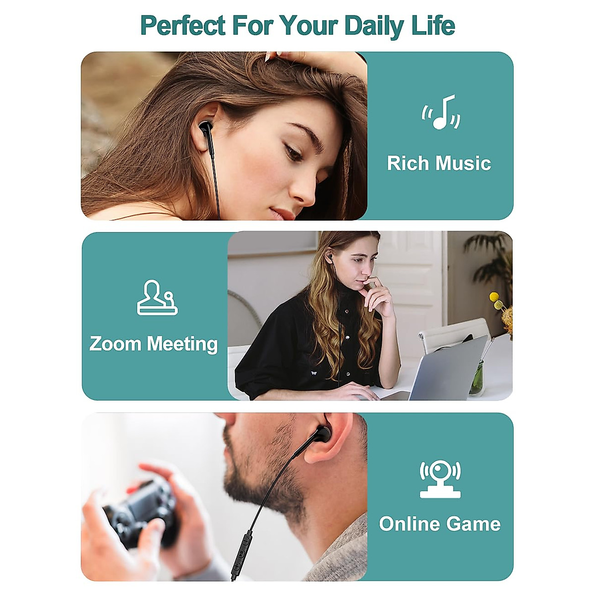 DUKABEL USB Wired Earbuds, USB Headphone with Mic for PC/ PS4/ PS5, 6FT in-Ear Stereo Earphones Headsets with Volume Control for Office Live Broadcast Gaming