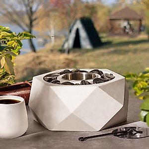 Tabletop Fire Bowl - Extra Large Concrete Table Top Fire Pit Indoor Outdoor Portable Fireplace Geometric Centrepiece, Gray, 9.45 inches