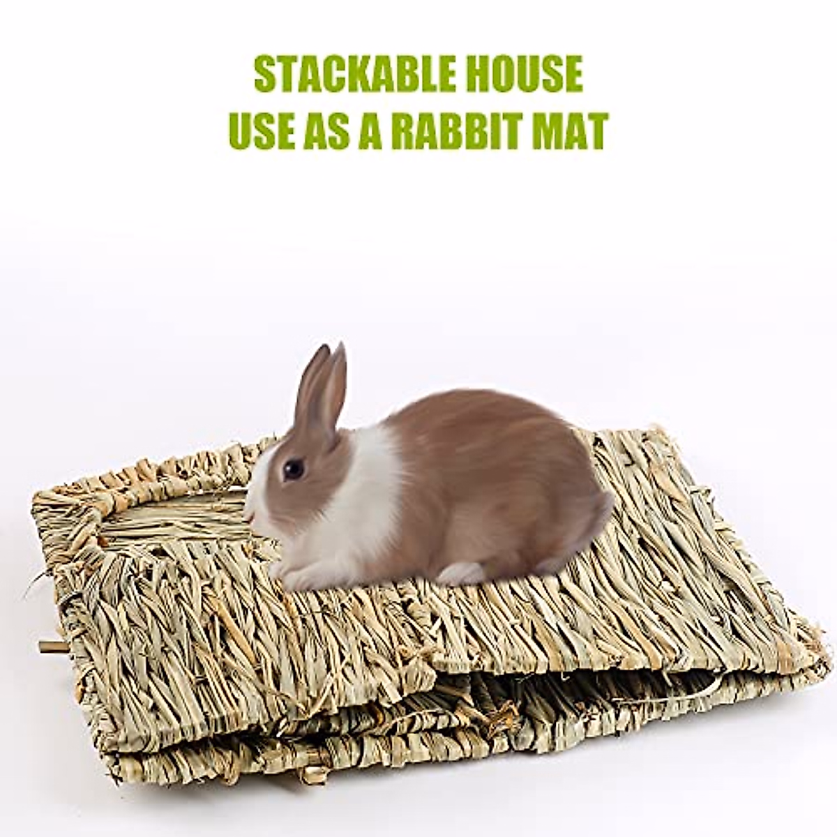 Fuaier Large Grass House for Rabbit Guinea Pig Hamster Chinchilla and Small Animals. Hand-Woven Safe and Comfortable Foldable Playhouse for Laying or Sleeping