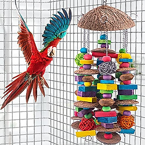 EBaokuup Large Bird Parrot Toys, Colorful Wooden Blocks Bird Chewing Toy Parrot Cage Bite Toy for Macaws Cokatoos African Grey and Large Medium Parrot Birds