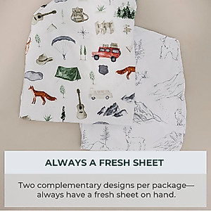Pobibaby - 2 Pack Premium Pack N Play Sheets Fitted for Standard Pack and Plays and Mini Cribs - Ultra-Soft Cotton Blend, Stylish Woodland Pattern, Safe and Snug for Baby (Explore)