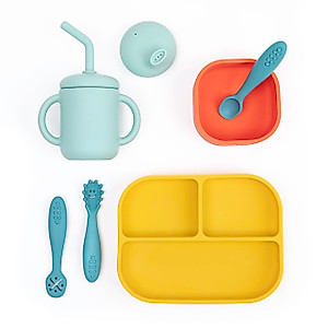 Bella Tunno Little Bites Bundle – Baby Feeding Set and Baby Led Weaning Supplies with 1 Baby Bowl, 1 Baby Plate, 3 Baby Utensils, 1 Cup, 2 Lids, 100% Food-Grade Silicone (Circus Fun)