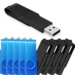 2GB USB Flash Drive 10 Pack JBOS 2 GB USB Drives Memory Stick Swivel 2G Thumb Drives Gig Stick USB2.0 Pen Drive for Date Storage, 2 Gig UBS Flash Drive, Zip Drive, Jump Drive, USB Stick (Black + Blue)