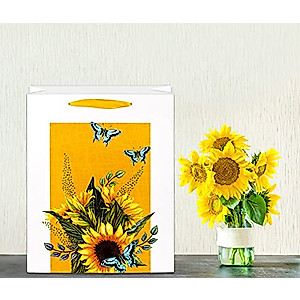 XJF 13in Large Sunflowers Gift Bag,Watercolor Flowers Gift Bag with Tissue Paper,Sunflowers Gift Bag for Birthdays,Mothers Day,Anniversary,Baby Shower,Bridal Shower,Yellow