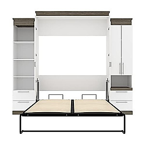 Atlin Designs 104" Queen Murphy Bed and Narrow Storage with Drawers in White
