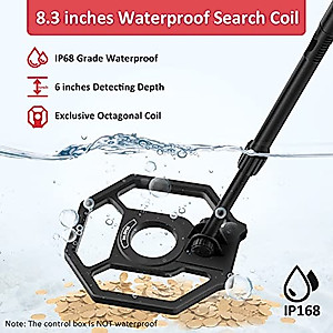 DR.ÖTEK Metal Detector for Kids, 8.3 Inch Waterproof Junior Metal Detector with Innovative Search Coil, Exclusive DIC/Pinpoint Mode, Touch Screen, Adjustable Stem, LED Display & Buzzer, Easy to Use