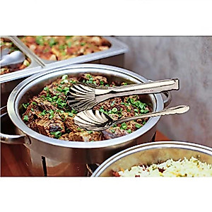 Enwinner Buffet Salad Serving 2 Tongs 4 Serving Spoons, 9 inch Catering Chef Food Salad BBQ Serving Utensils, Set of 6(stainless steel) (2 tongs+4 spoons)