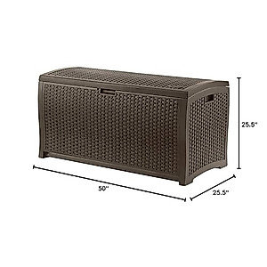 Suncast 99 Gallon Resin Wicker Patio Outdoor Storage Container for Toys, Furniture Deck box, Mocha