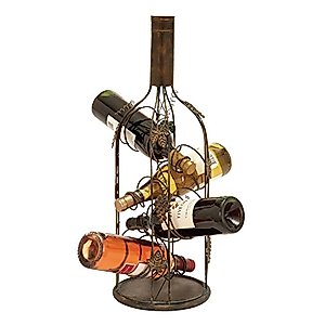 Deco 79 Grape Vine-Designed 4-Bottle Metal Wine Rack, 24" H x 9" L, Textured Black Finish