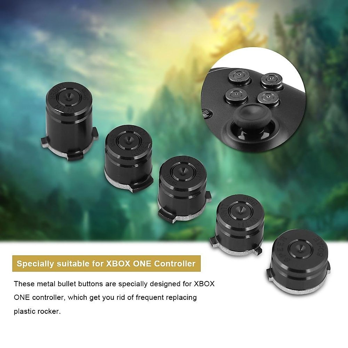 Bewinner Bullet Buttons for Xbox ONE Controller, A B X Y Aluminium 9mm Action Buttons Replacement ABXY Bullet Buttons for Xbox ONE Controller, Support Plug and Play(Black)