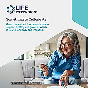 Life Extension Lightly Caffeinated Mega Green Tea Extract - 98% EGCG Polyphenols Supplement for Heart and Brain Health Support for Men and Women - Gluten Free, Non-GMO, Vegetarian - 100 Count