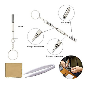 Eyeglass Repair Kit, Glasses Repair Tools with Glasses Screws, Precision Screwdriver kit, Cleaning Cloth and Tweezers, Suitable for Eyeglass, Mobile Phones, Watches