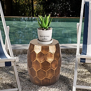 Adeco Round Copper End Table Outdoor Side Table or Stool for Patio