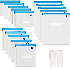 SunnyPro Sous Vide Bags 15 PCS Reusable Vacuum Sealer Bags for Food with 2 Sealing Clips Reusable Vacuum Food Storage Bags Food Saver Bags for Vacuum Sealer 3 Sizes Vide Bags Kit BPA Free