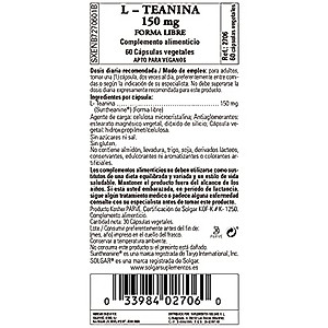 Solgar L-Theanine 150 mg, 60 Vegetable Capsules - Mood Support - Promotes Relaxation - Vegan, Gluten Free, Dairy Free, Kosher - 60 Servings